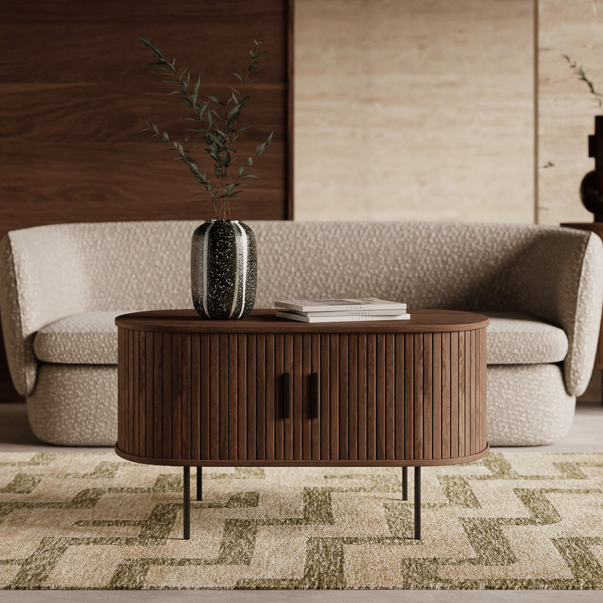 Mika Oval Wooden Coffee Table, Walnut & Black | Cult Furniture – Cult ...