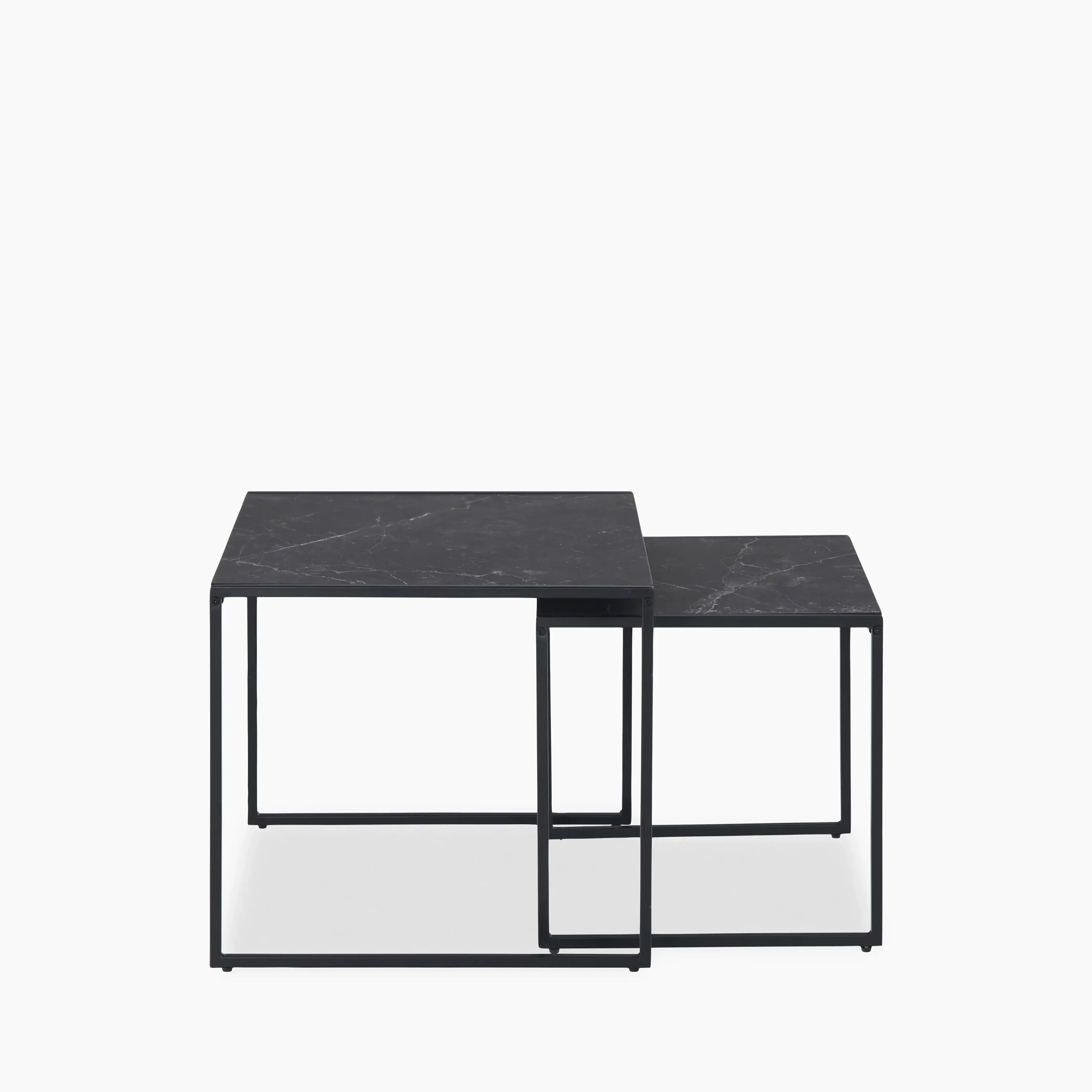 Infinity Set of 2 Nesting Side Tables, Black Marble Effect | Oultet ...