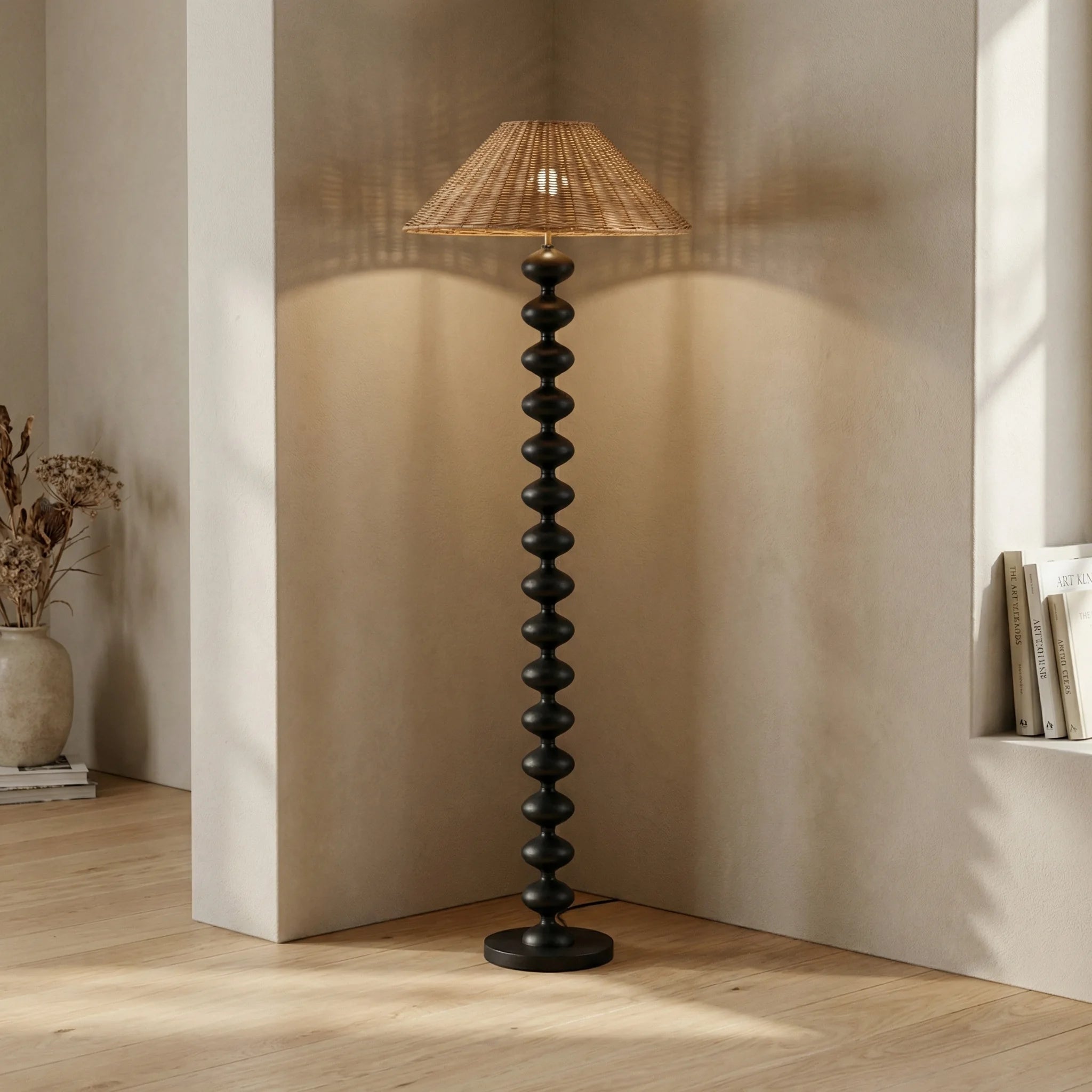 Reagan Floor Lamp, Rattan & Black | Cult Furniture – Cult Furniture